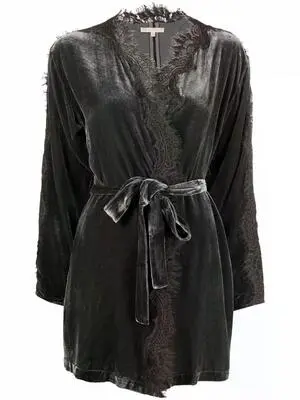 Gold Hawk Lace-trim Belted Coat - Grey
