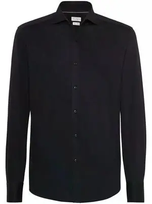 Brunello Cucinelli Spread-collar Cotton Shirt - Black