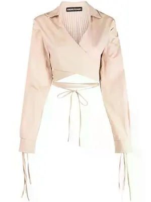 ANDREĀDAMO Cropped Wrap Blouse - Brown