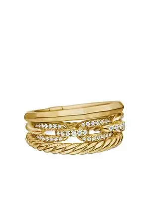 David Yurman 18kt Yellow Stax Three Row Diamond Ring - Gold