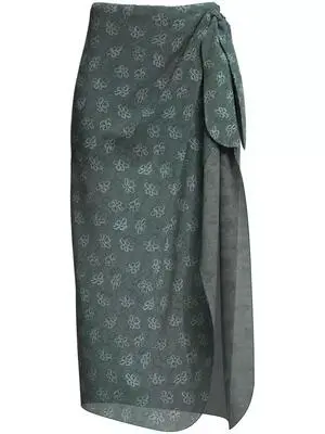 MARGHERITA MACCAPANI Floral-print Tie-fastening Midi Skirt - Green