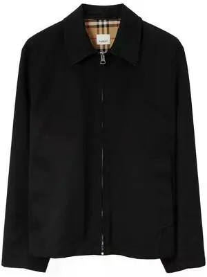 Burberry Gabardine Harrington Jacket With Embroidered Logo - Black