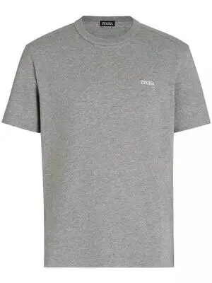 Zegna Logo-embroidered Cotton T-shirt - Grey
