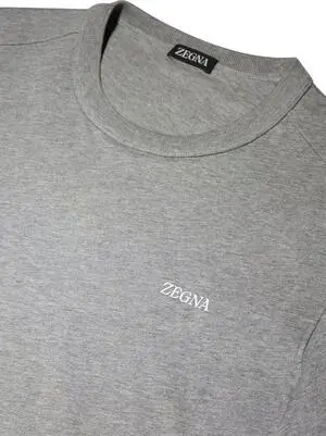 Zegna Logo-embroidered Cotton T-shirt - Grey