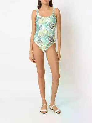AMIR SLAMA Palm Leaf Print Swimsuit