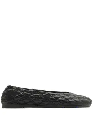 Burberry Equestrian Knight-embroidered Leather Ballerina Shoes - Black