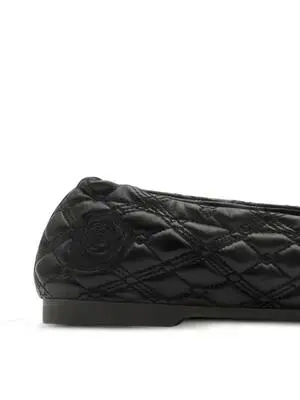 Burberry Equestrian Knight-embroidered Leather Ballerina Shoes - Black