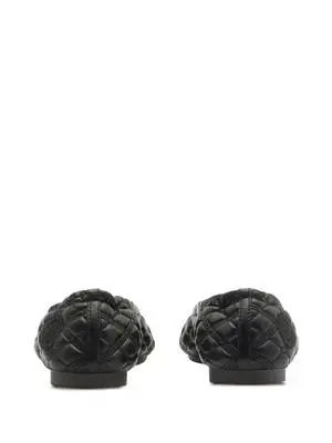 Burberry Equestrian Knight-embroidered Leather Ballerina Shoes - Black