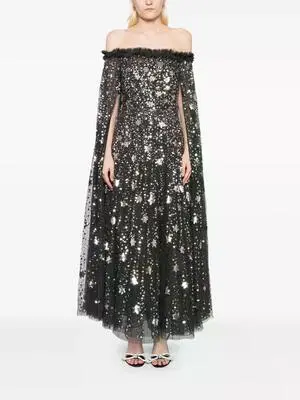 NEEDLE & THREAD Shooting Stars Cape Ankle Dress - Black