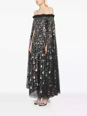 NEEDLE & THREAD Shooting Stars Cape Ankle Dress - Black