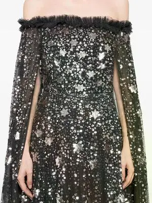 NEEDLE & THREAD Shooting Stars Cape Ankle Dress - Black