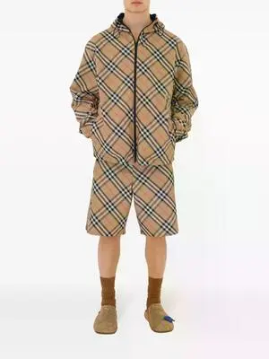 Burberry Check Reversible Zip-front Hooded Jacket - Brown