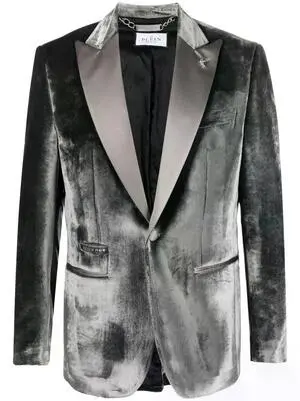 Philipp Plein Single-breasted Velvet Blazer - Grey