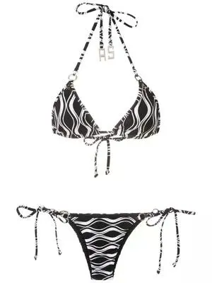 AMIR SLAMA Wave-print Triangle Bikini Set - Black