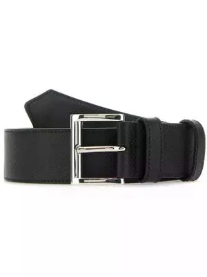 Prada Enamel-triangle-logo Leather Belt - Black