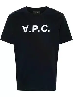 A.p.c. Flocked-logo Cotton T-shirt - Blue