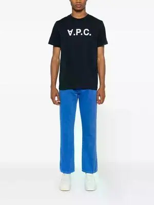 A.p.c. Flocked-logo Cotton T-shirt - Blue