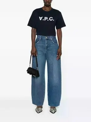 A.p.c. Flocked-logo Cotton T-shirt - Blue