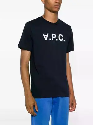 A.p.c. Flocked-logo Cotton T-shirt - Blue