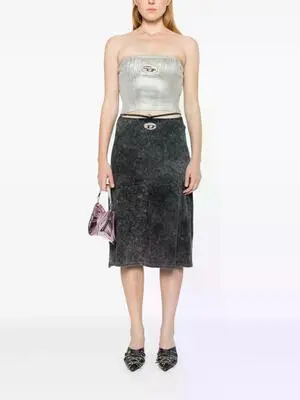 DIESEL® Ribbed Knit Strapless Cropped Top With Oval D Logo Plaque