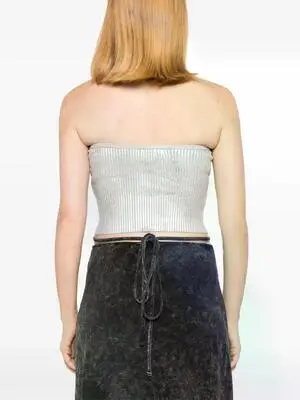 DIESEL® Ribbed Knit Strapless Cropped Top With Oval D Logo Plaque