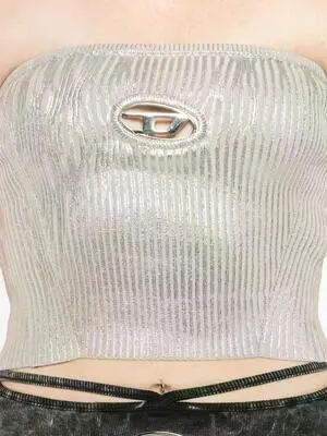 DIESEL® Ribbed Knit Strapless Cropped Top With Oval D Logo Plaque