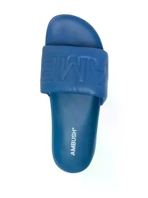 AMBUSH Logo-quilted Leather Slides - Blue