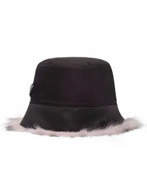 Prada Re-nylon Faux-fur Trim Bucket Hat - Black