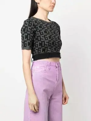 Gcds Matilda Monogram Cropped Top - Black