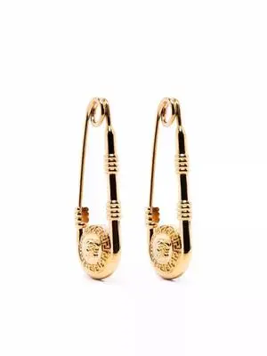 Versace Finish Safety Pin Medusa Drop Earrings - Gold