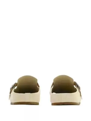 Burberry Suede Buckled Clogs - Neutrals