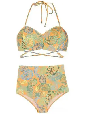 AMIR SLAMA Palm Leaf Print High-rise Bikini - Orange