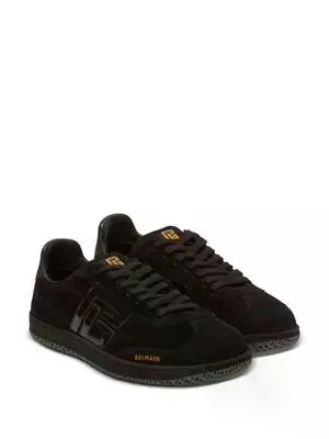 Balmain Swan Suede And Patent Leather Lace-up Sneakers - Black