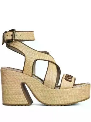 Mou 100mm Raffia Platform Sandals - Neutrals