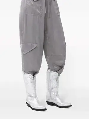 GANNI 40mm Metallic Leather Western Boots - Silver
