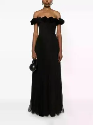 NISSA Floral-appliqué Silk Maxi Dress