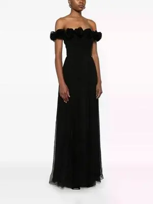 NISSA Floral-appliqué Silk Maxi Dress