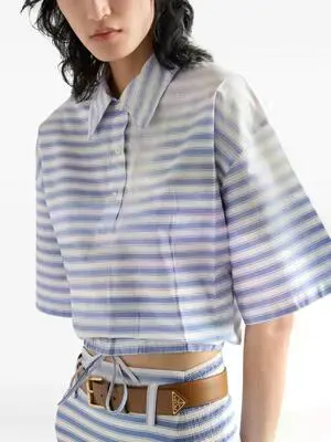 Prada Striped Poplin Polo Shirt