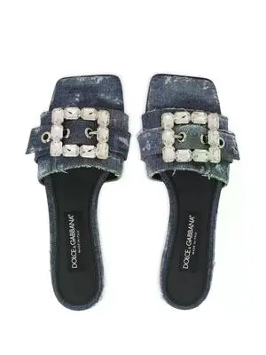 Dolce & Gabbana Embellished Patchwork-denim Sandals