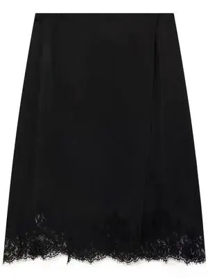 Stella McCartney Guipure Lace Trim Satin Skirt - Black