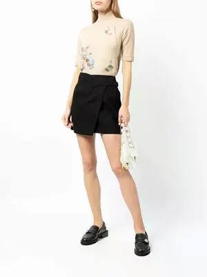 Shiatzy Chen Embroidered Band Collar Knitted Top