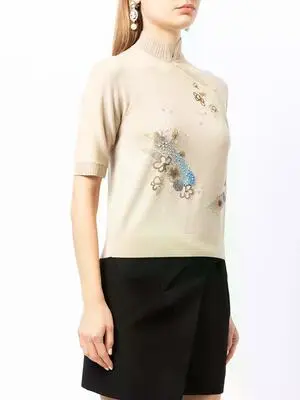 Shiatzy Chen Embroidered Band Collar Knitted Top