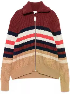 Maison Kitsuné Striped Cable Zipped Cardigan - Red