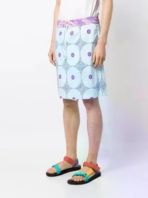 FUMITO GANRYU Graphic-print Drawstring Shorts - Blue