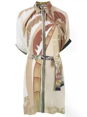 AMIR SLAMA Tropical Print Shirt Dress - Neutrals