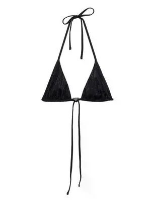Prada Logo-plaque Rhinestone-embellished Bikini Top - Black