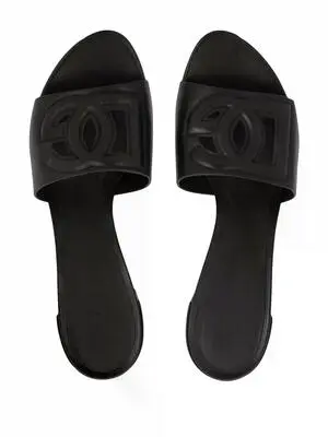 Dolce & Gabbana Bianca Embellished Leather Slides - Black
