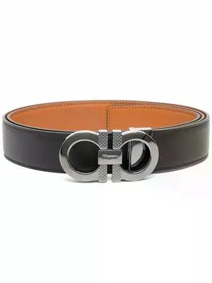 FERRAGAMO Reversible Gancini-logo Belt - Black