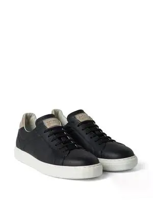 Brunello Cucinelli Grained Calfskin Leather Lace-up Sneakers - Black