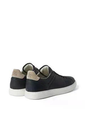 Brunello Cucinelli Grained Calfskin Leather Lace-up Sneakers - Black